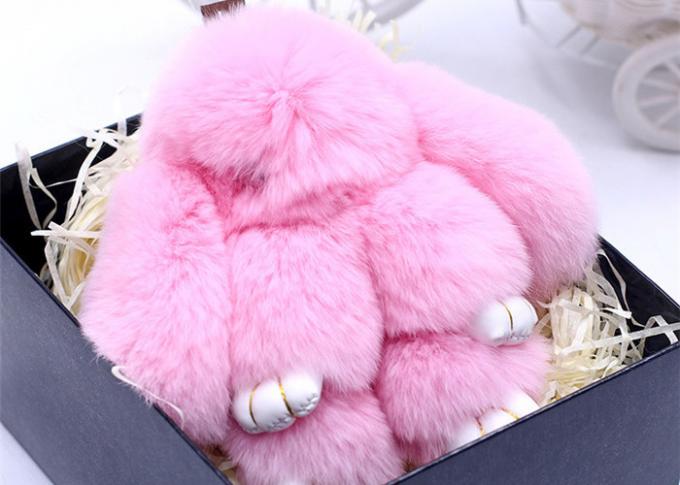 Colorful Real Fur Bunny Keychain , Furry Animal Keychain For Charm Bag
