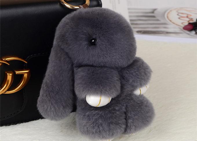 Colorful Real Fur Bunny Keychain , Furry Animal Keychain For Charm Bag